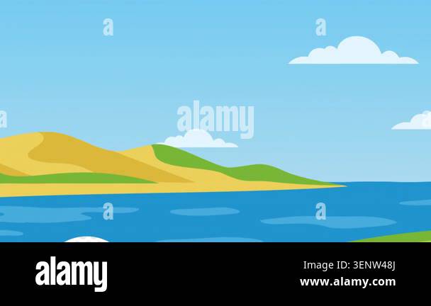Golf course coastal banner with parallax animation background. Seaside ...
