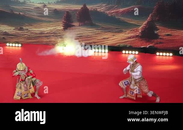 Traditional Thai Khon performance showing monkey king Sugriva crying in ...