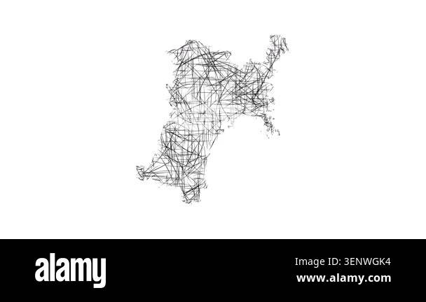 Sketch style minimal Miyagi outline map animation - smooth progressive ...