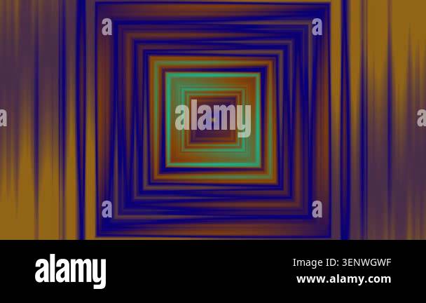 Abstract geometric square tunnel with teal blue and bronze concentric ...