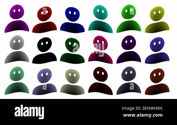 Colorful abstract character pattern loop on bright white seamless ...
