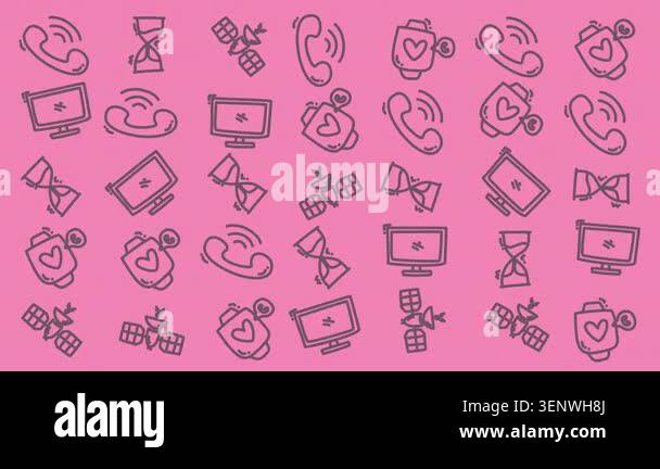 Hand-drawn icons on transparent background. Symbols include tech ...