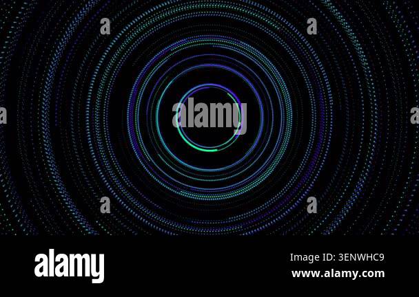 Abstract Digital Particle Rings Pulsating Video Animated on Black ...