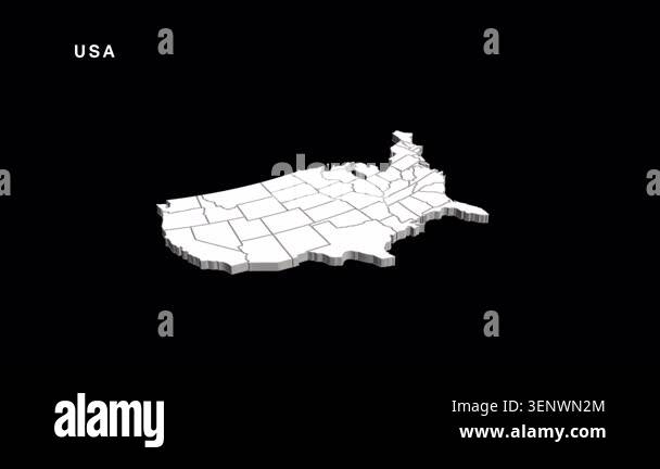 Rotating three dimensional map of the usa with state boundaries. Clean ...
