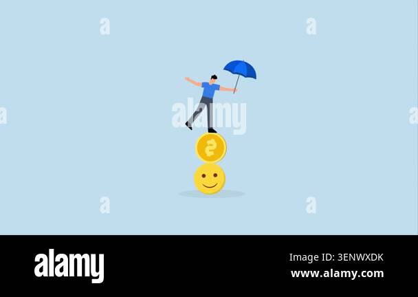 Balance between money and happiness, 4k animation of Businessman with ...