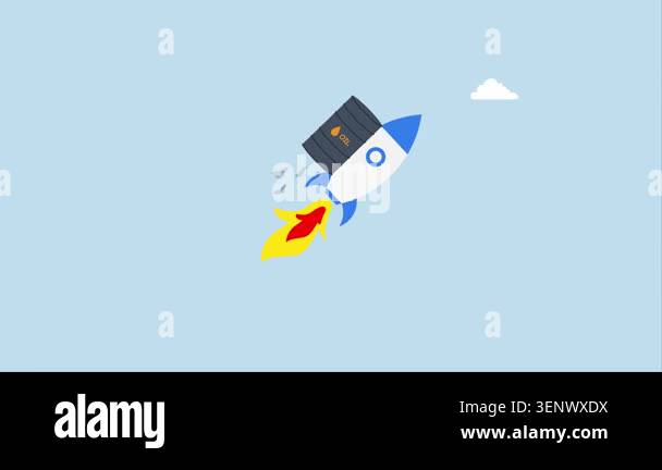 4k animation of Rocket filled with gallons of crude oil soaring high in ...