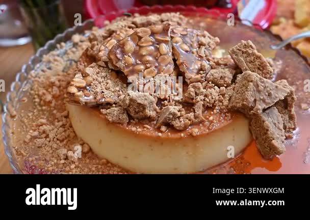 Condensed milk pudding with caramelized sugar syrup, a typical ...