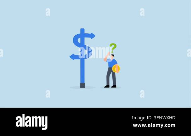 Money decision, perplexed businessman investor is holding coin and ...