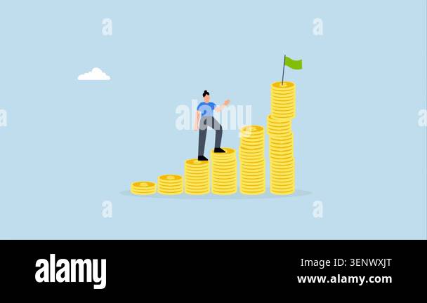 Woman investing, 4k animation of successful female investor climbs ...