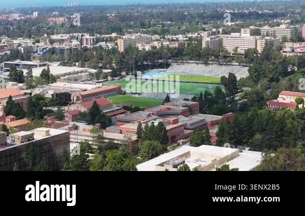 Scenic landscape over UCLA campus showing Drake Stadium and Anderson ...