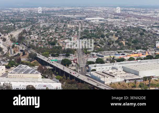 Expansive aerial panorama of Los Angeles cityscape featuring bustling ...