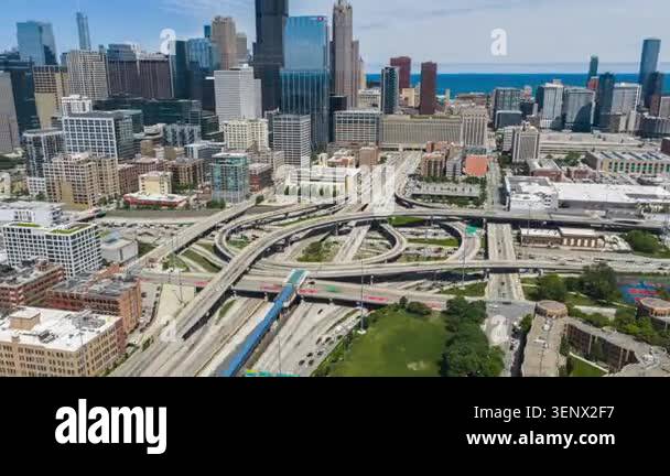 Urban expressway interchange connecting Chicagos sprawling cityscape ...
