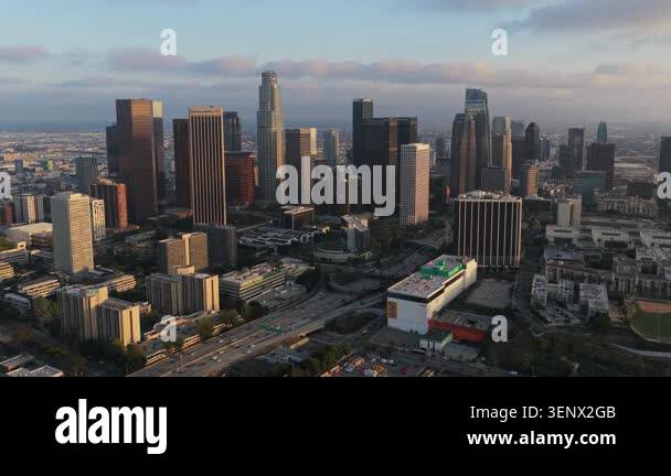 Urban panorama over Downtown Los Angeles financial district featuring ...
