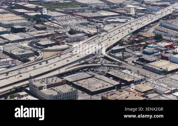 Los Angeles highway interchange showing cars commuting on elevated ...