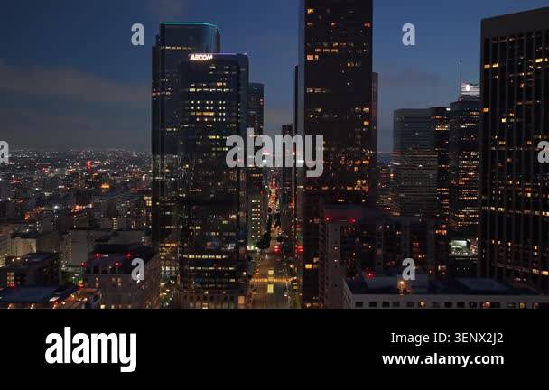 Downtown Los Angeles skyscrapers and urban development at twilight ...