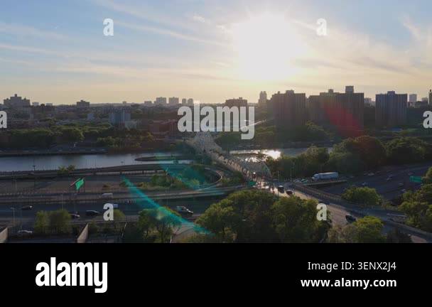 Urban infrastructure in South Bronx with Bruckner Expressway traffic ...