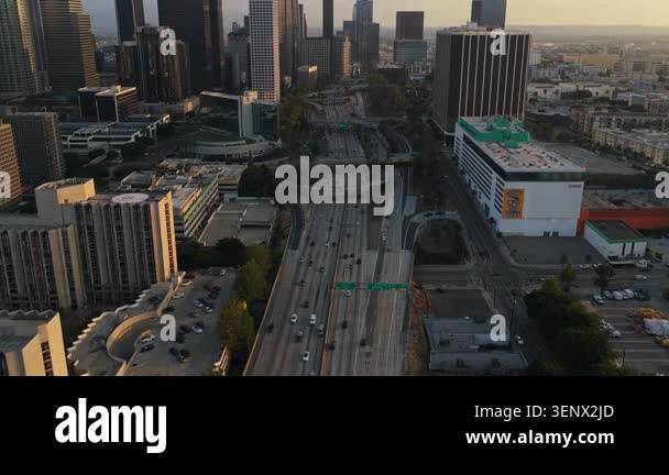 Urban metropolis revealing Los Angeles downtown skyline with busy ...