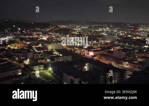 Urban sprawl in Los Angeles, California, with illuminated street lights ...