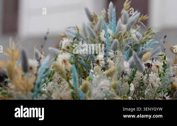 Closeup of a beautiful floral arrangement with dried flowers like ...