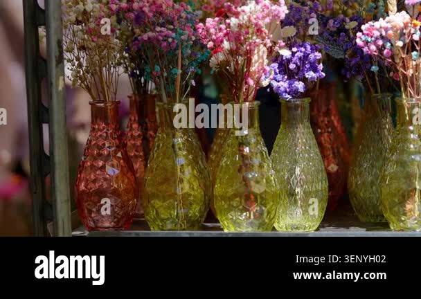 Delicate dried gypsophila flowers, also known as babys-breath, in small ...