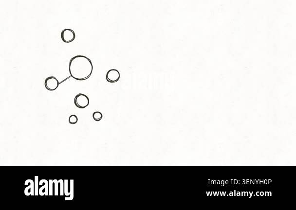 Black and white hand drawn illustration of a water molecule (H2O) shown ...
