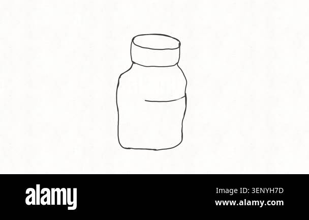 Hand drawn vintage medicine bottle with old paper label isolated on ...
