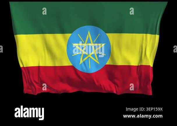 High-quality flag of Ethiopia waving dynamically in the wind. Ideal for ...