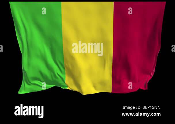 Realistic animation of the Mali flag waving in the wind, ideal for news ...