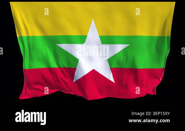 Realistic animation of the flag of Myanmar waving in the wind, perfect ...