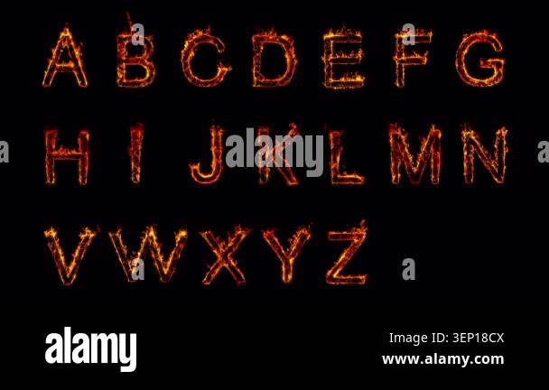Super Slow Motion Shot of Real Fire Alphabet Isolated on Black ...