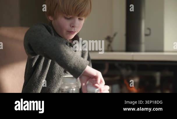 Kid Boy Takes Vitamin Pills. 4K 10-bit Stock Video Footage - Alamy