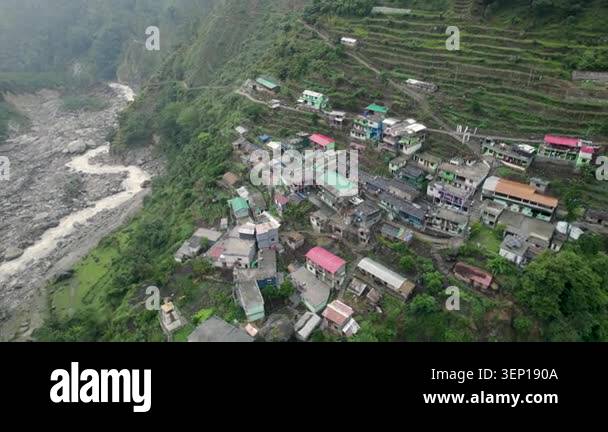 An aerial perspective captures the village of Madmaheshwar nestled ...