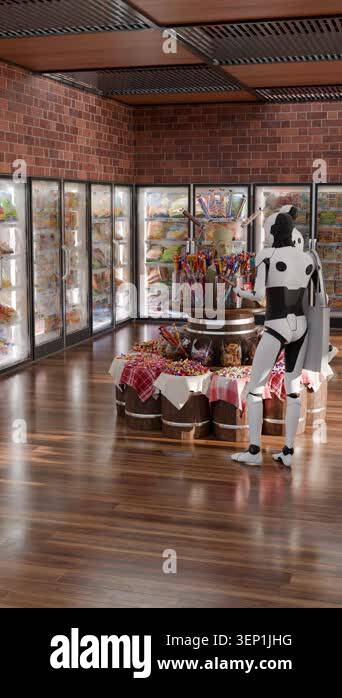 3D Robot at grocery supermarket 3D animation Stock Video Footage - Alamy