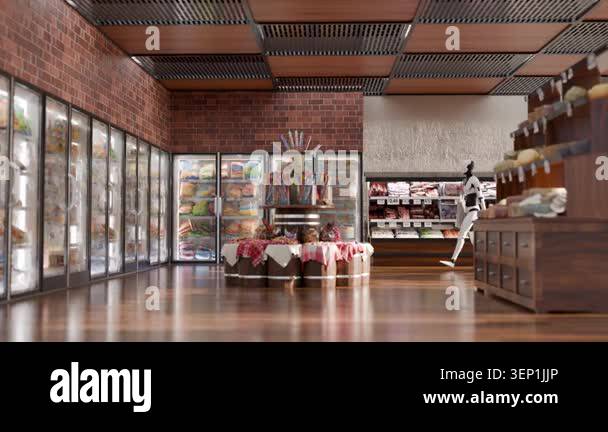 3D Robot at grocery supermarket 3D animation Stock Video Footage - Alamy