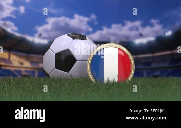 A football "soccer" ball rotating behind a badge displaying the French ...