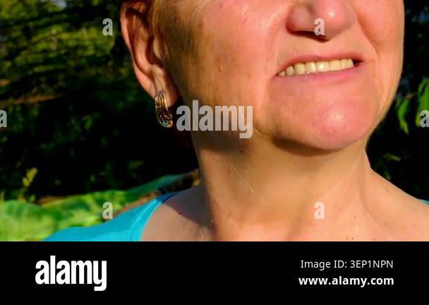 dentures dentistry elderly woman removes and reinserts dental ...