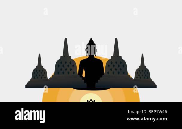 Happy Vesak Day Greeting with Borobudur Temple Silhouette Looping ...