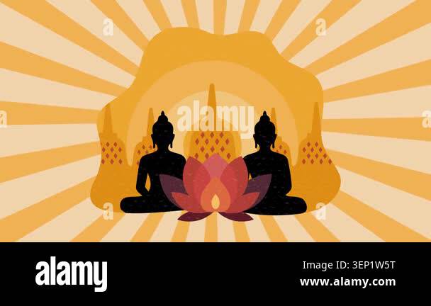 Vesak Day Greeting with Buddha Silhouette and Borobudur Temple Looping ...