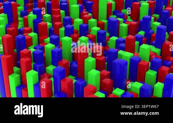 3D digital color noisy scale boxes or data transfer visualization image ...