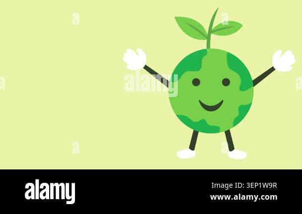 Cute Go Green Earth Cartoon Character with Eco Friendly Theme Looping ...