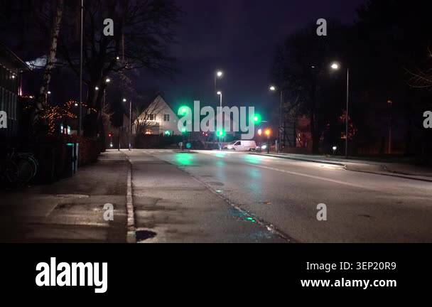 Night city street with lights and wet road after rain Stock Video ...