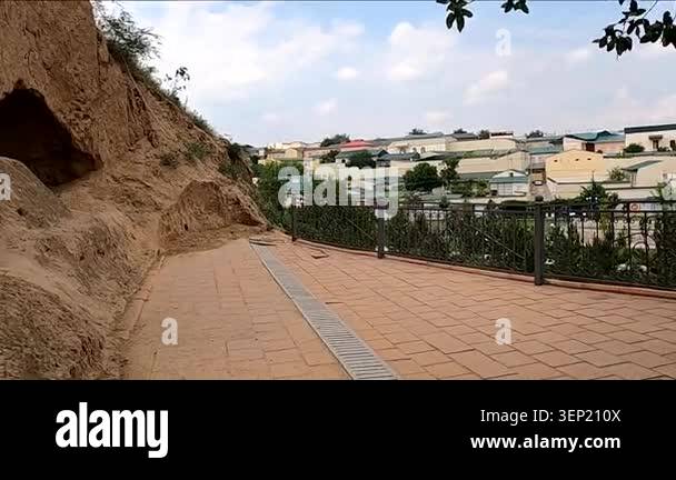 A 4K panning shot overlooking a residential area in Samarkand ...