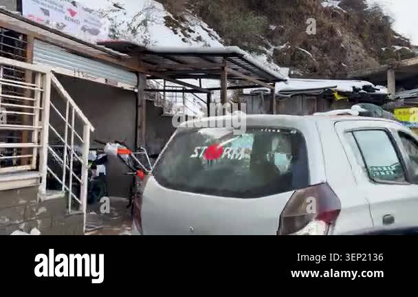 winter road journey through himalayan mountains with vehicles and ...