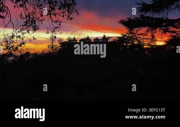 breathtaking evening sky over hill station with colorful twilight and ...