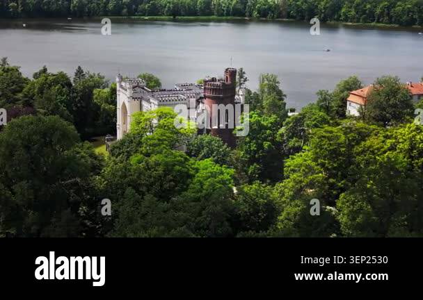 Aerial Drone View White Historic Castle Palace Heritage Green Forest ...