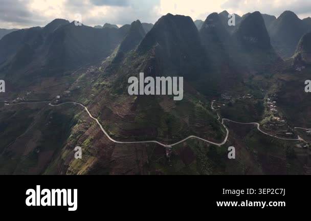 The winding road of Ma Pi Leng Pass in Vietnam. A Part of a Famous Ha ...