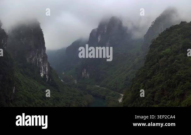 Misty Morning Mountains of Phong Nha, Viet Nam. Aerial Shot of ...