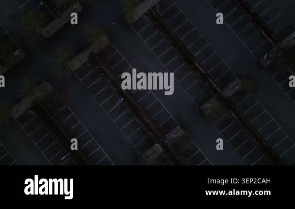 Drone view showing a large car parking lots during winter. drone camera ...