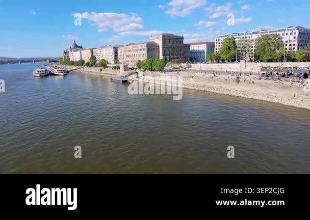 Budapest, Hungary May 2, 2026: View across the Danube River toward the ...