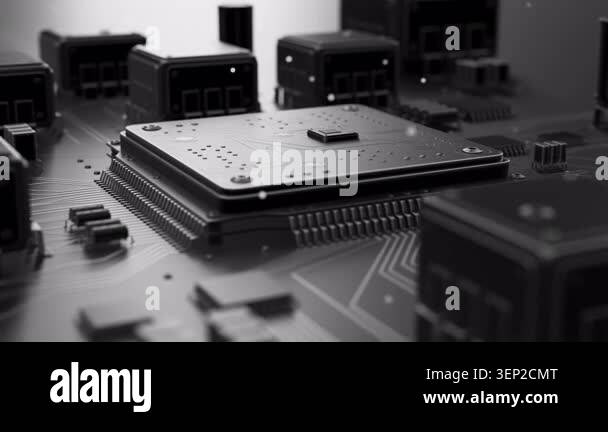Advanced 3D animation showing a futuristic processor integrated into a ...
